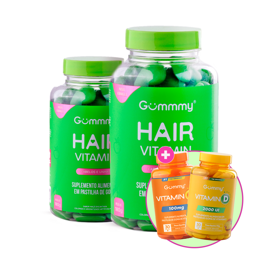 Compre agora 2 Gummy Hair + 1 Gummy Vitamina C + 1 Gummy Vitamina D | Gummy